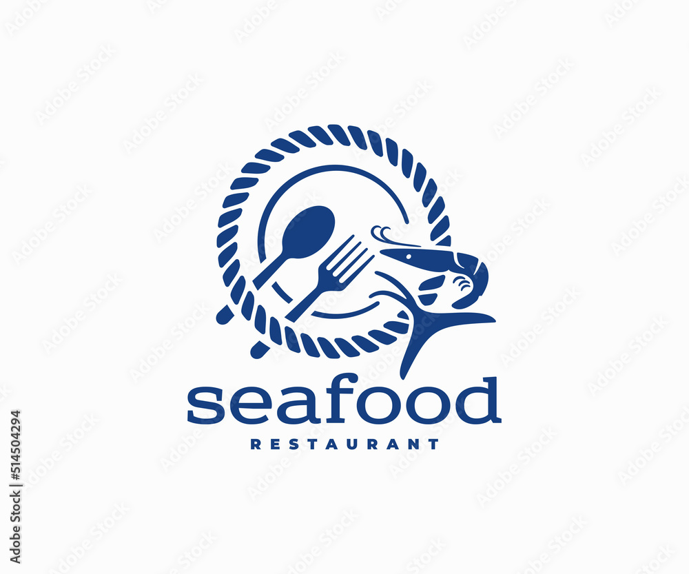 Seafood restaurant logo design. Vector design of an sea rope, plate ...