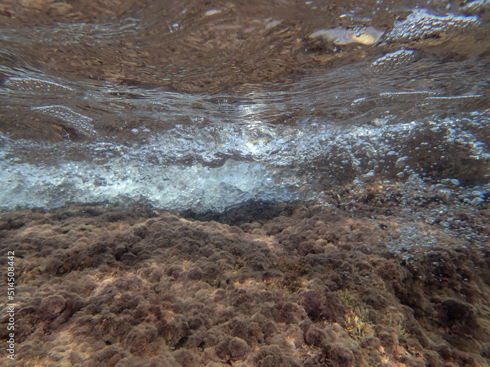 underwater blue ocean wide background with sandy sea bottom, Real ...