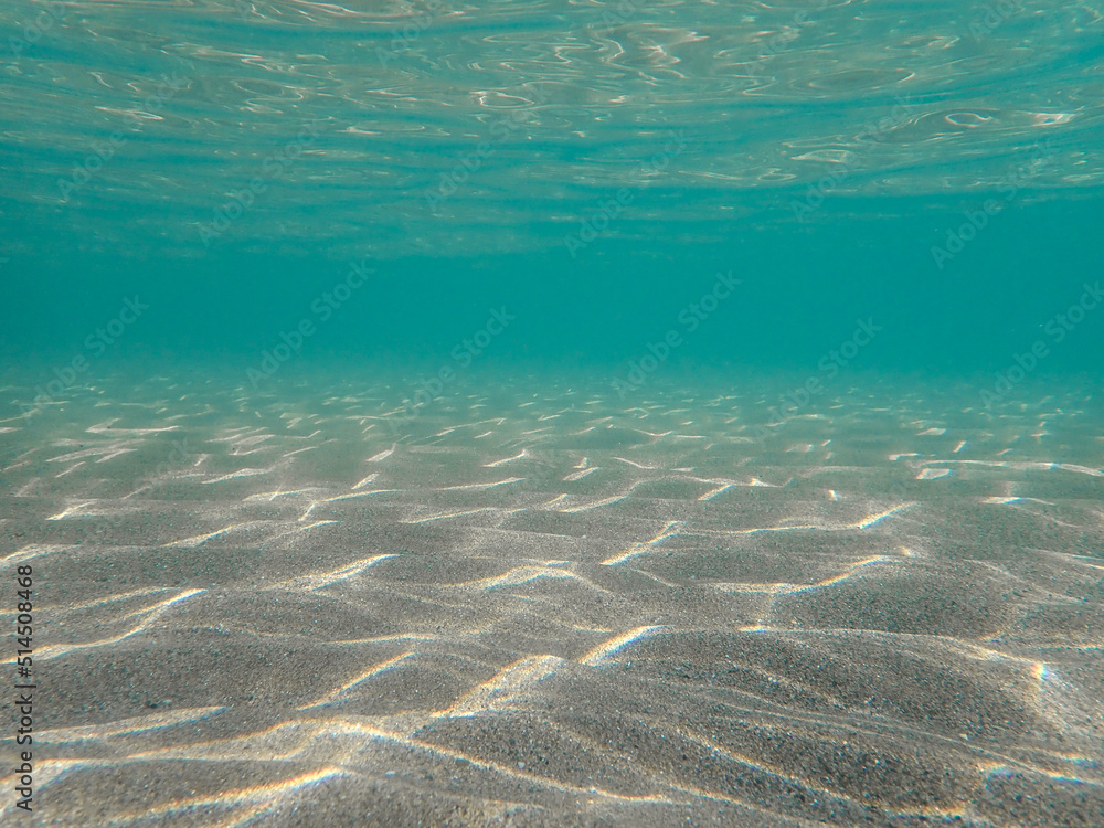 underwater blue ocean wide background with sandy sea bottom, Real ...