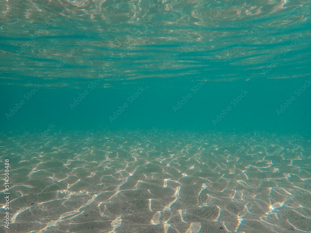 underwater blue ocean wide background with sandy sea bottom, Real ...