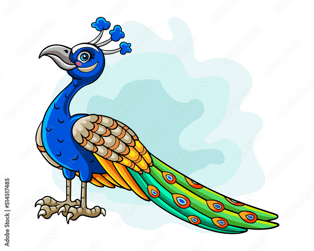 Cartoon peacock bird smiling happily isolated on a white background ...