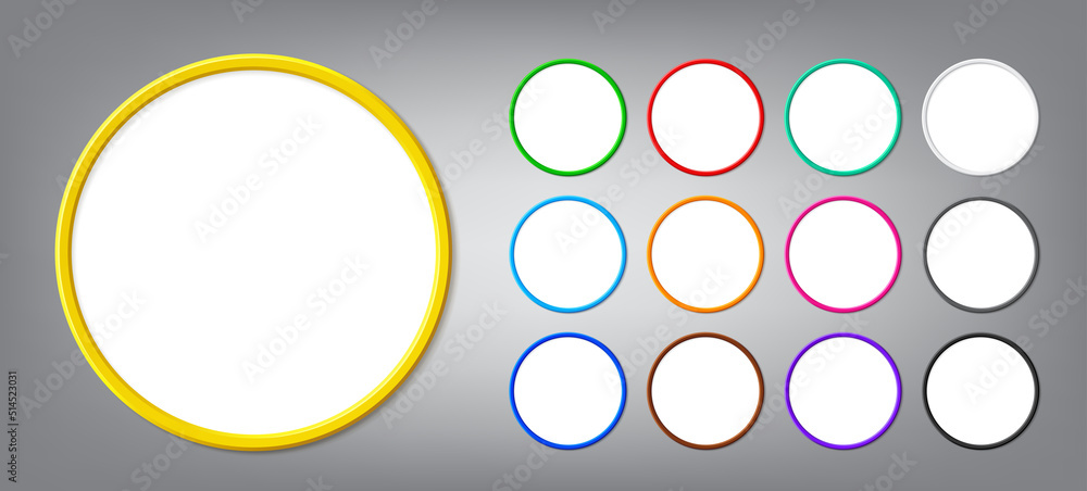 Collection of realistic thin round photo frame mockup with shadow ...