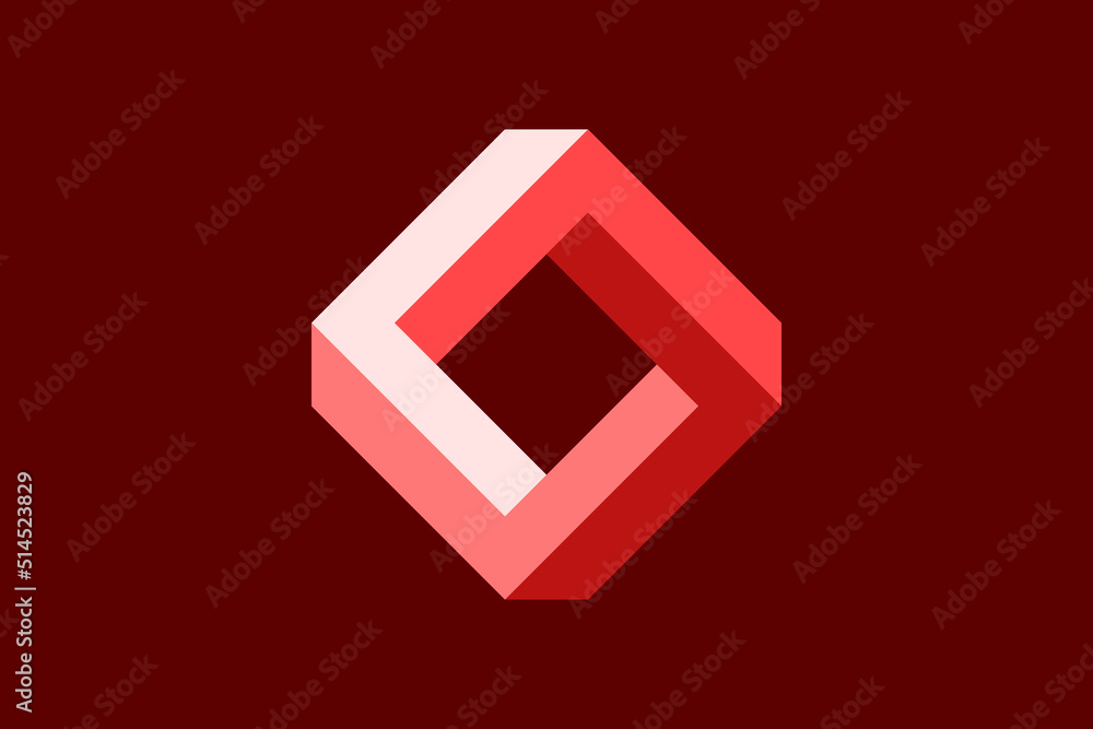 Impossible rectangle shape. Red infinite rhombus figure. Optical ...