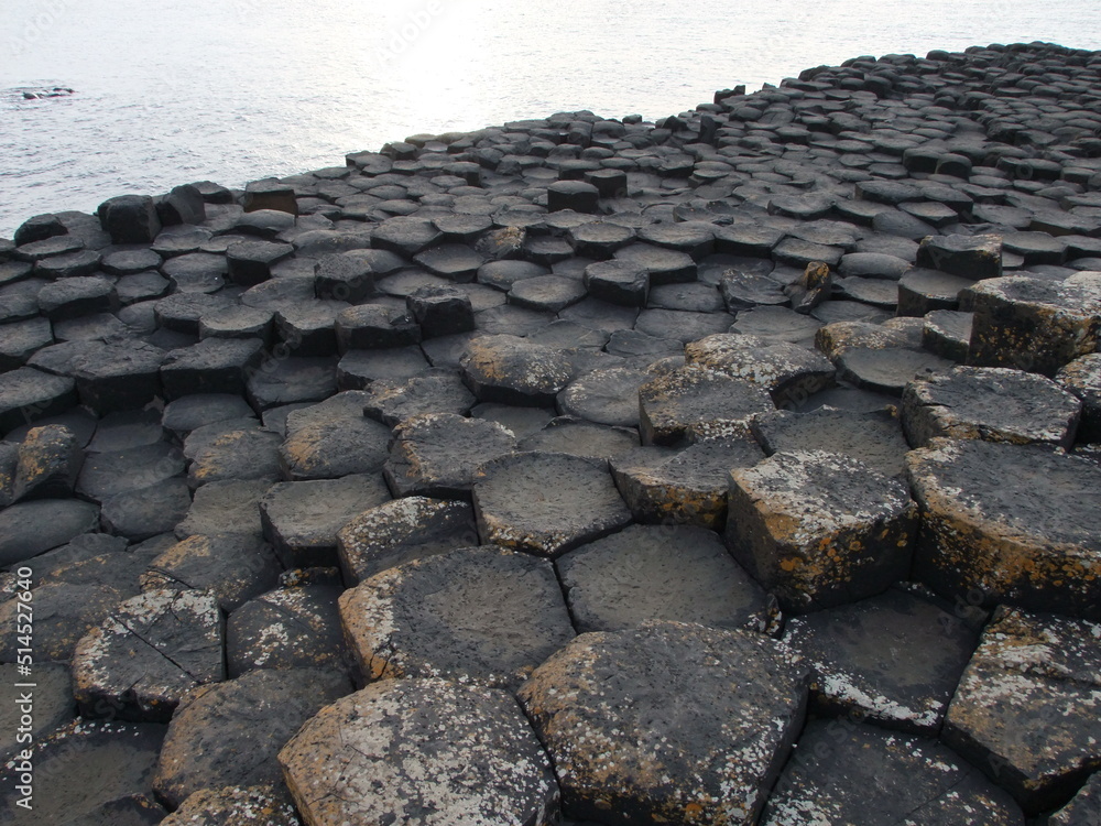 Hexagonal basalt columns of Giant Causeway, Northern Ireland Stock ...