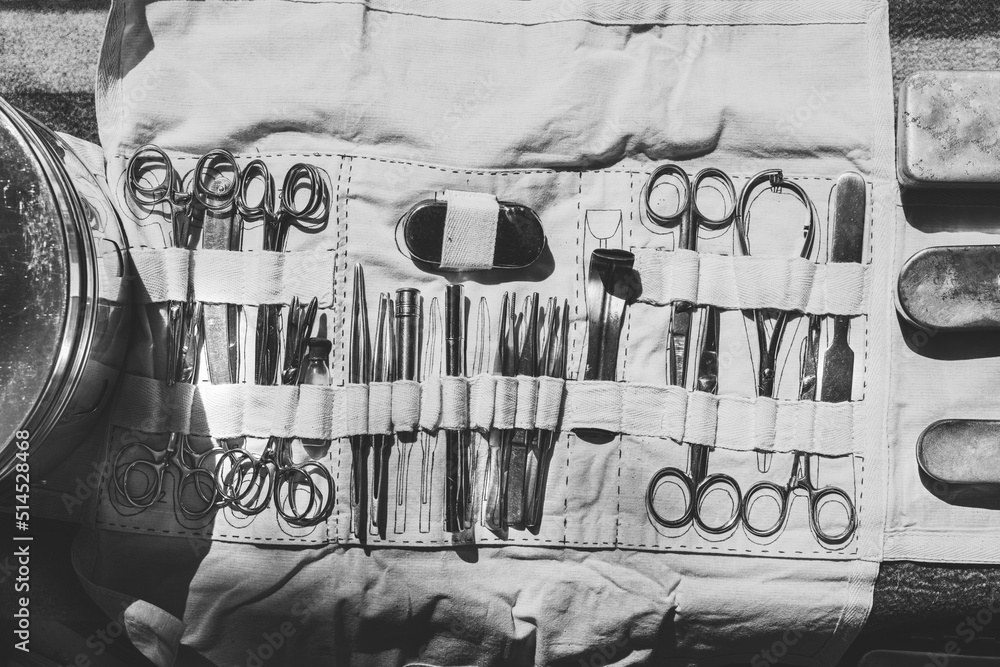 Old Medical And Surgical Instruments. Many Surgical Instruments For ...