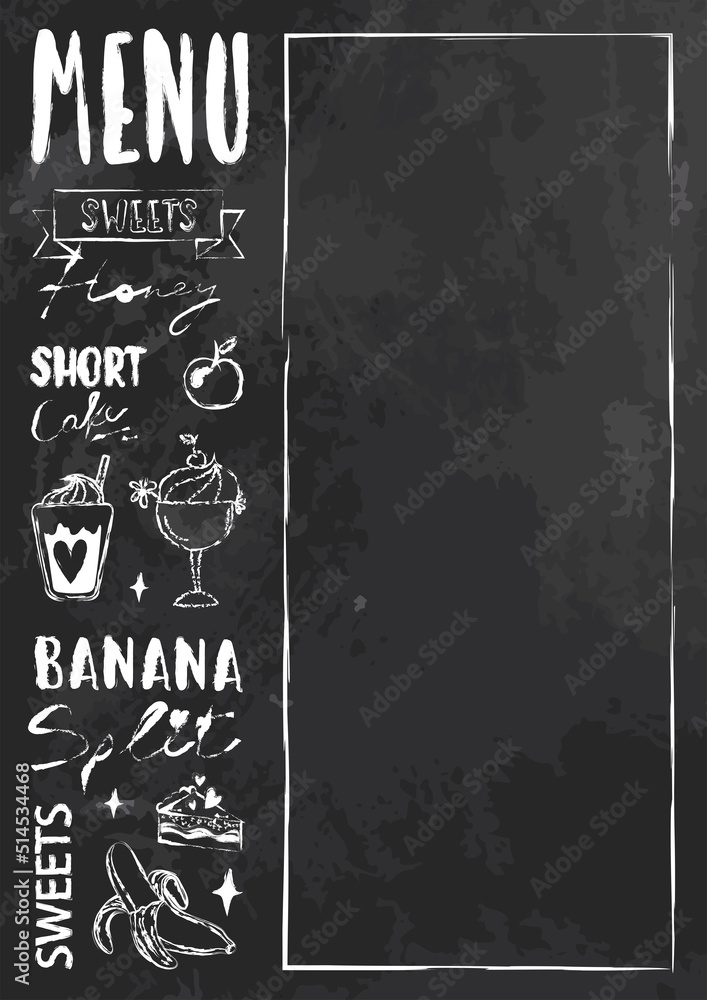 Vector template cafe menu, chalk style lettering and fast food items ...