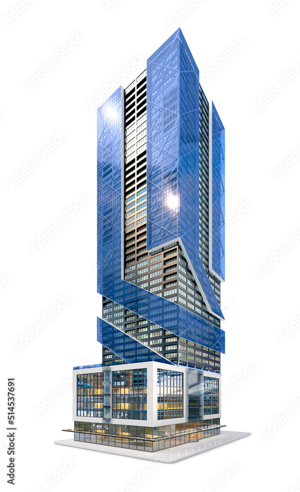 Realistic skyscraper building isolated on white background. 3d ...