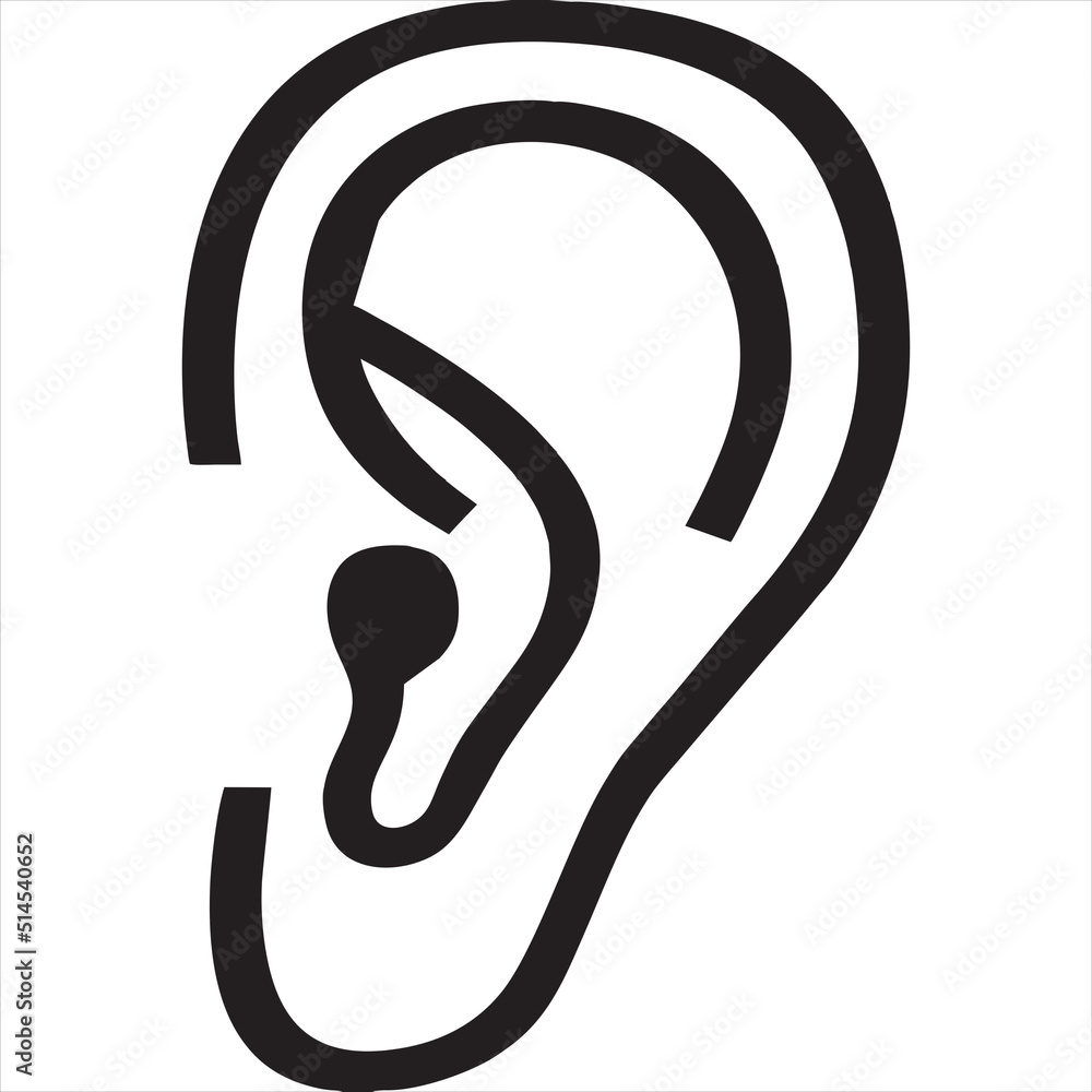 Vector, Image of human ear icon, black and white color, with ...