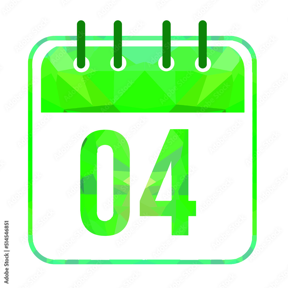 Calendar day 04. Number four on a white paper with modern green border ...