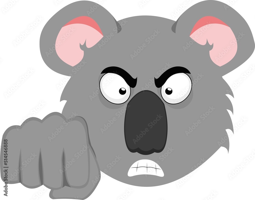 Vector illustration of the face of a cartoon koala, with an angry ...