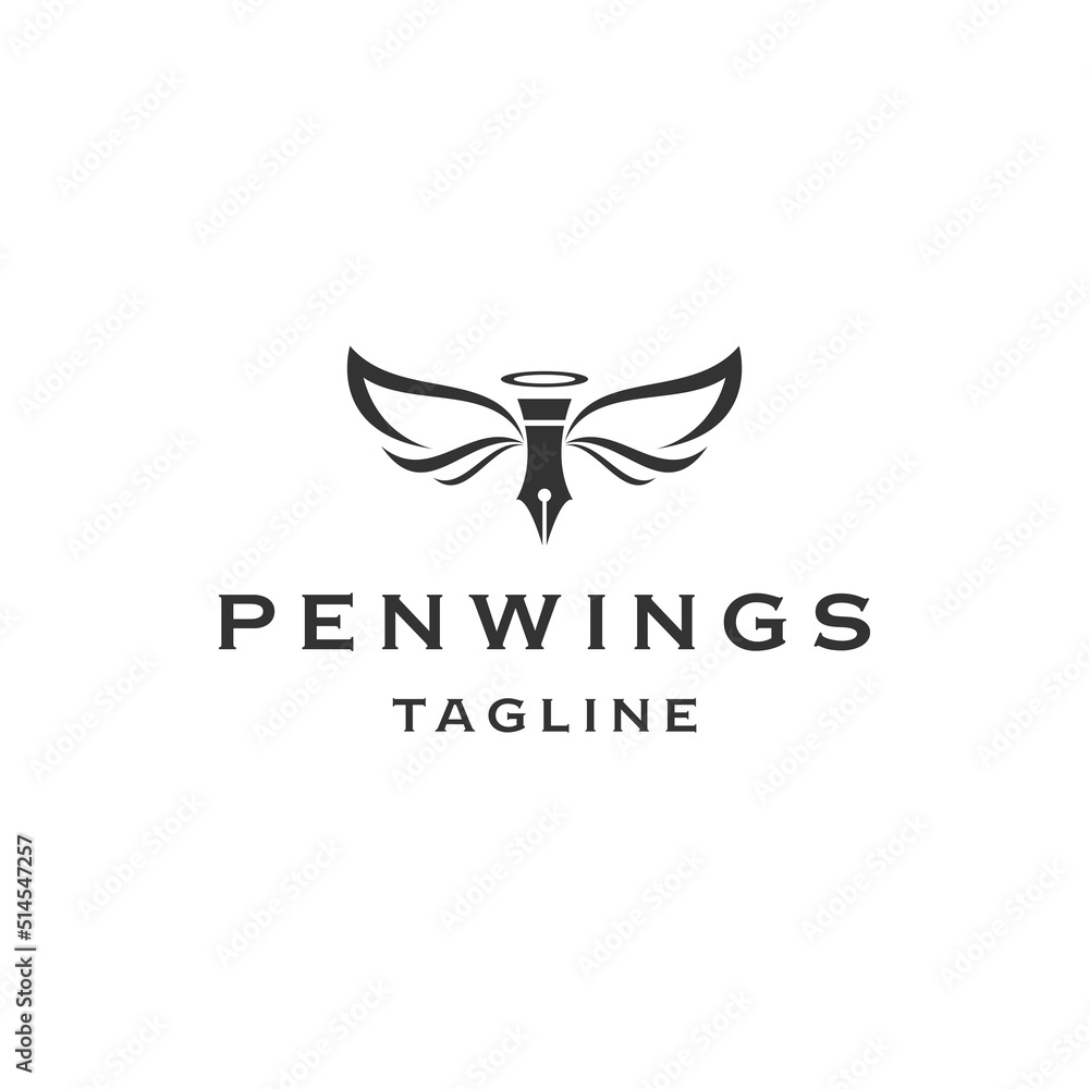 Pen wing angel logo icon design template flat vector Stock Vector ...