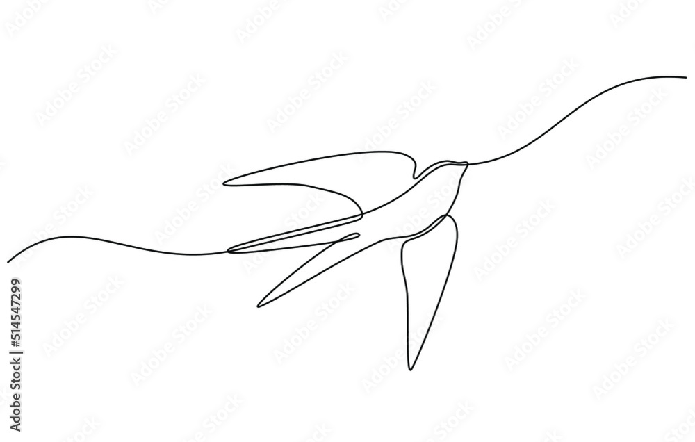 Continuous one line drawing of a swallow flying. Bird in flight ...