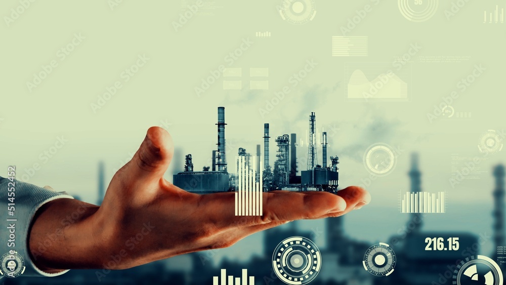 Future factory plant and inventive energy industry concept in creative ...