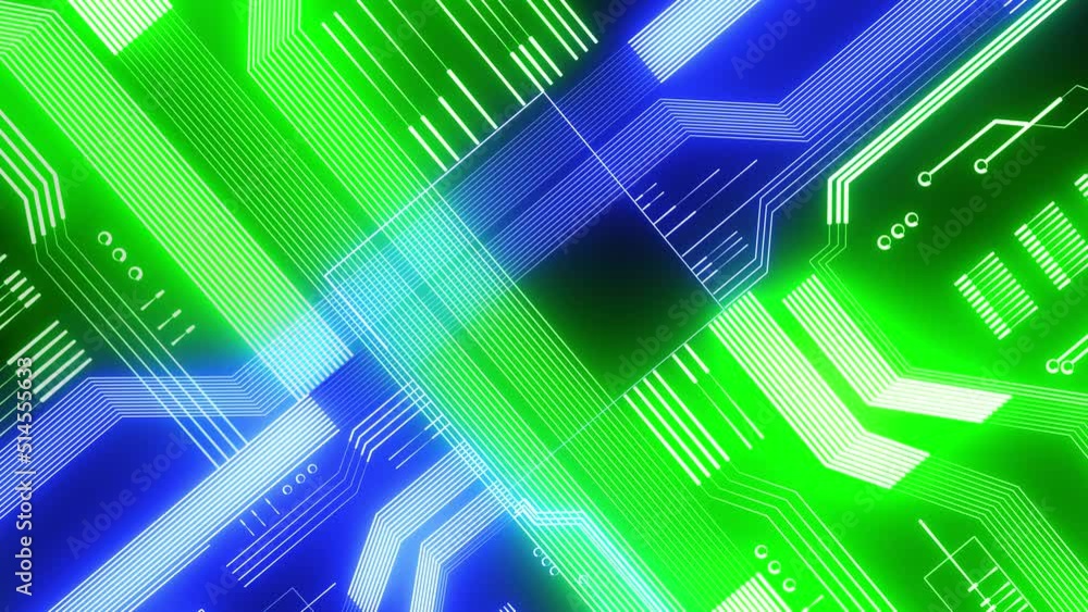 4k a circuit board with moving electrons;electronic connections;passage ...