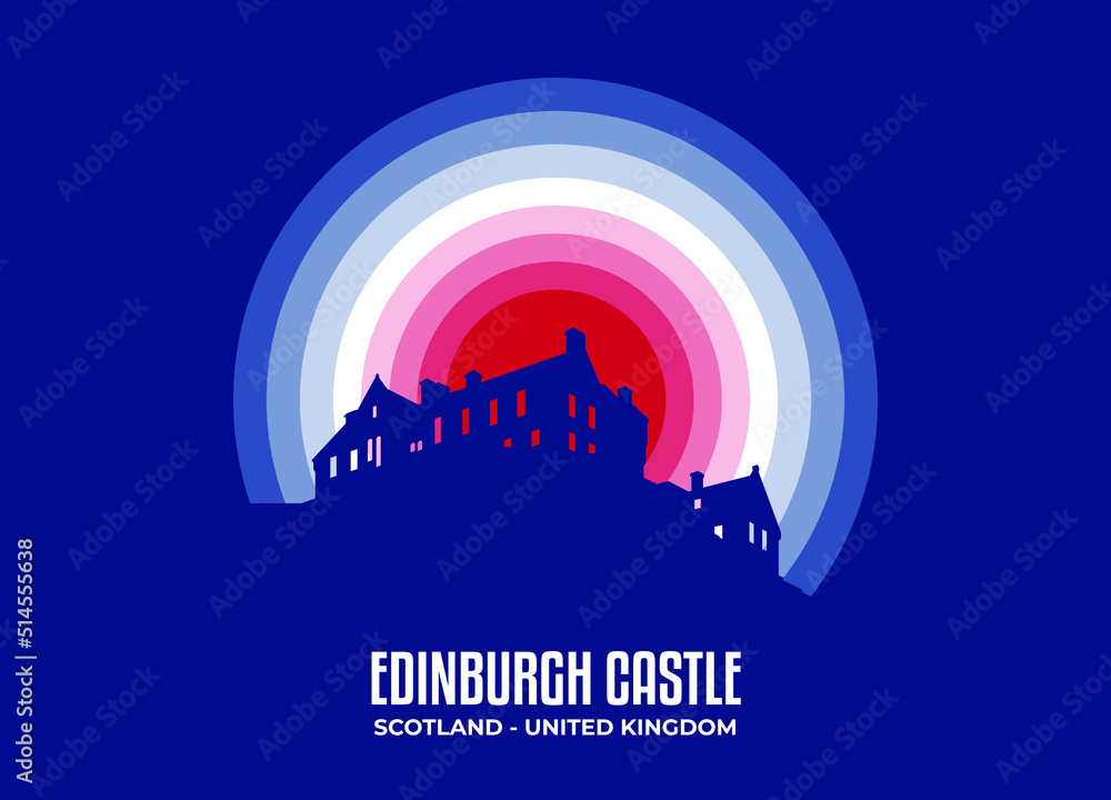 Edinburgh Castle illustration. Moonlight symbol of famous statue and ...