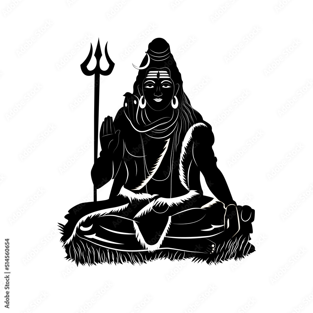 Lord Mahadev or Lord Shiva, Bholenath silhouette vector isolated. Hindu ...