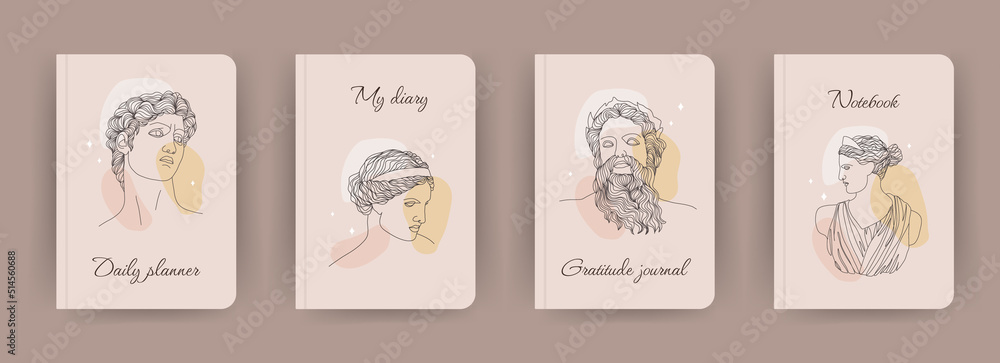 Cover page notebook collection. Templates with ancient greek gods in ...