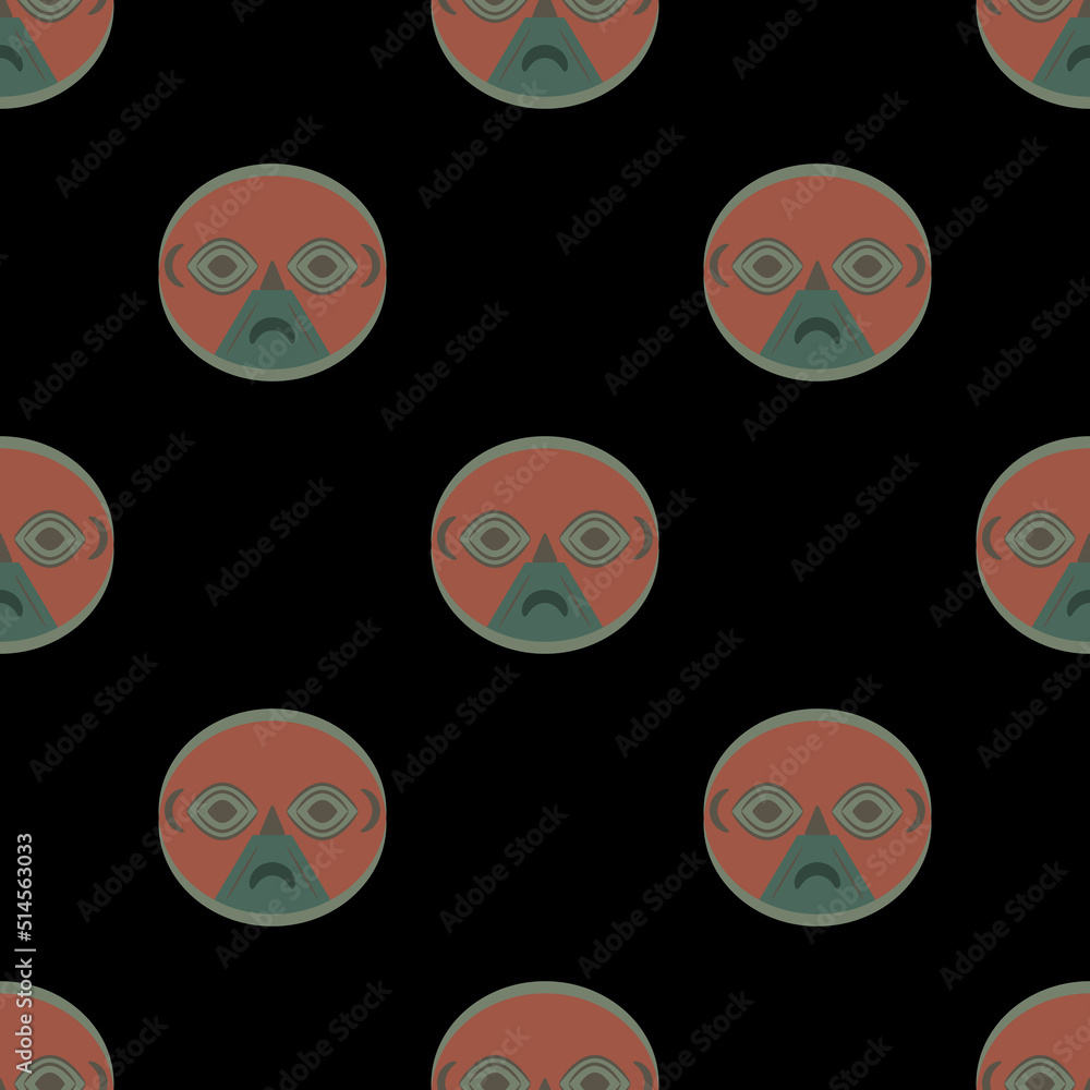 Seamless ethnic pattern with ancient Peruvian masks from Chincha Ica ...