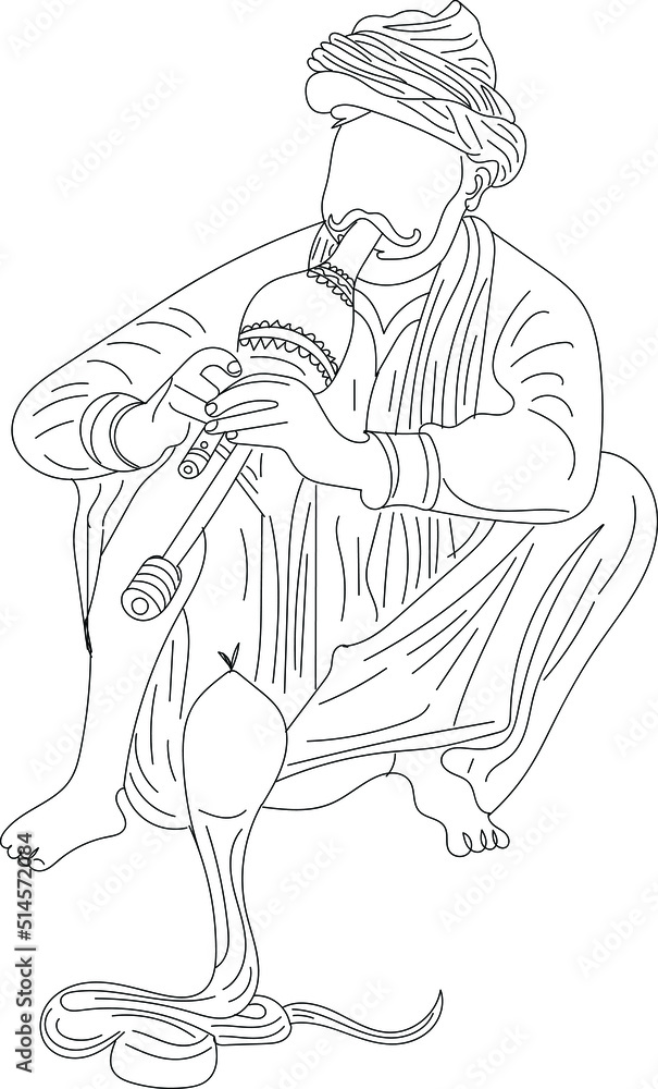 Snake charmer vector, Silhouette of Indian Snake charmer, Sketch ...