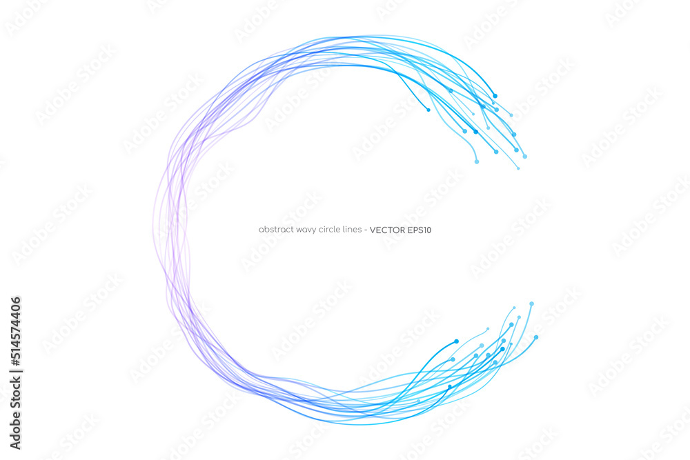 Abstract wavy dynamic lines circle round curve shape blue purple ...