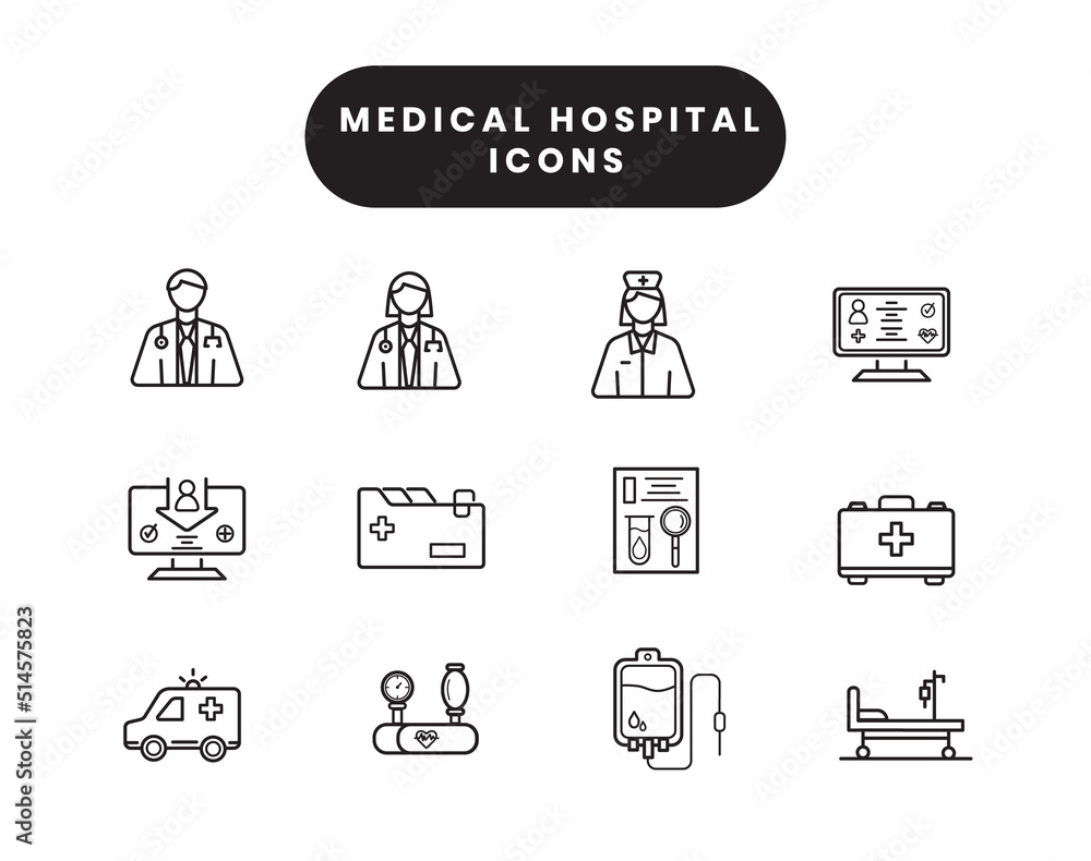 Vector medical icons. Patient and doctor care. Nurse first medical ...