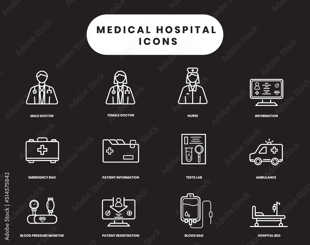 Vector medical icons. Patient and doctor care. Nurse first medical ...