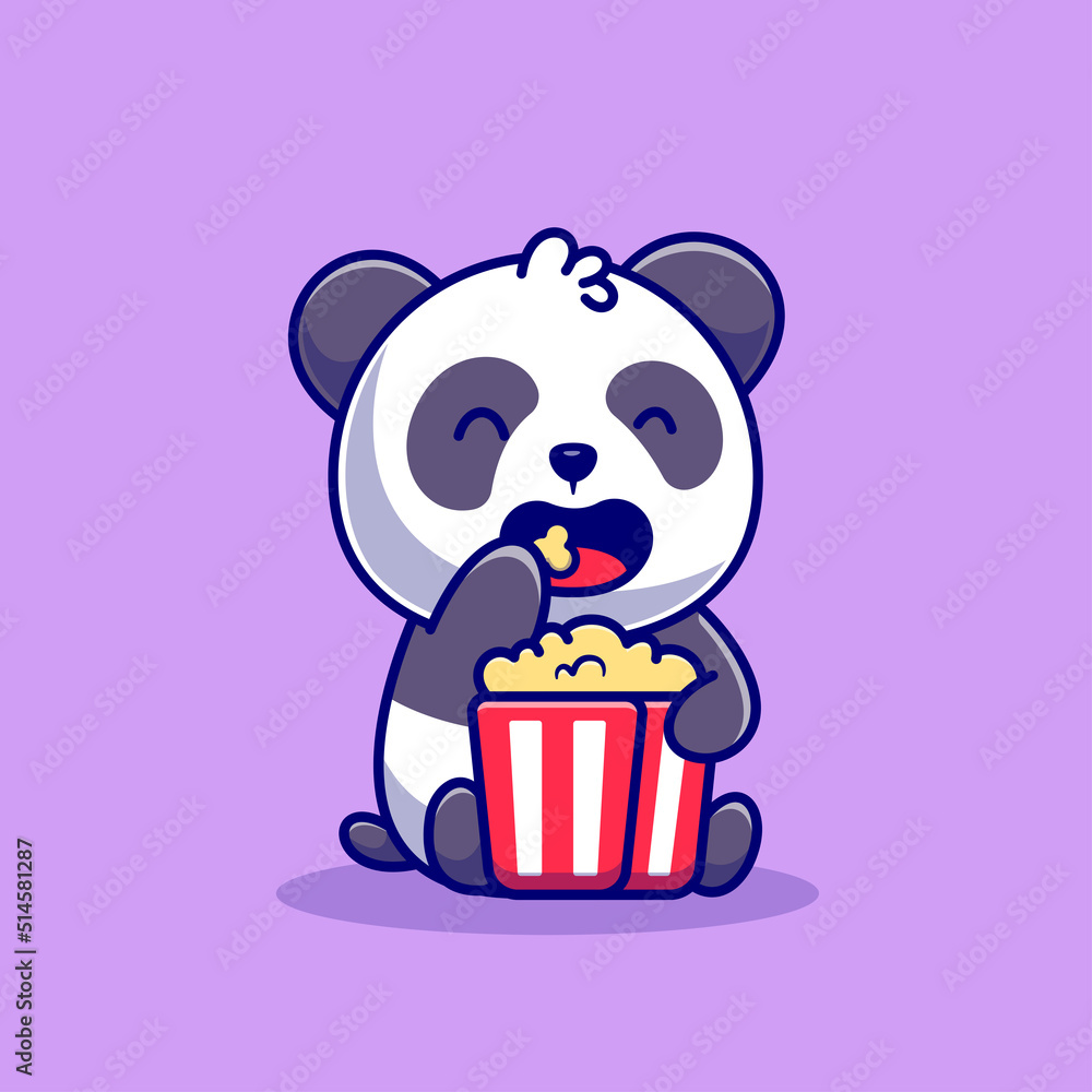 Cute Panda Eating Popcorn Cartoon Vector Icon Illustration. Animal Food ...