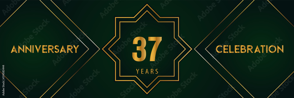 37 years anniversary celebration with gold number isolated on a dark ...