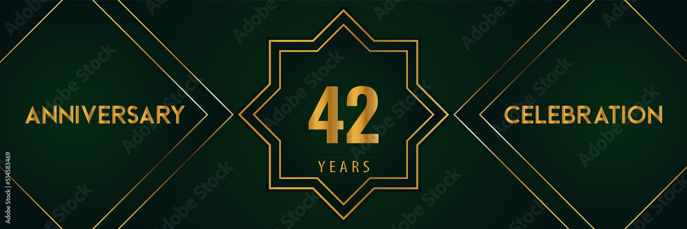 42 years anniversary celebration with gold number isolated on a dark ...