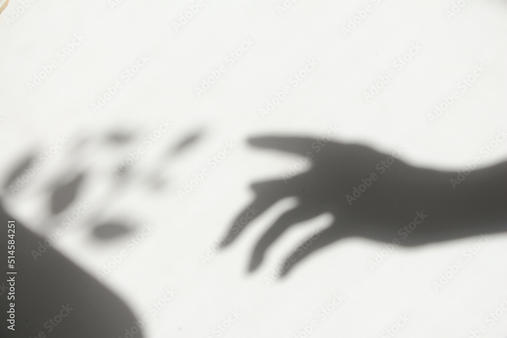 blurred hand with leaves natural shadow overlay on white texture ...