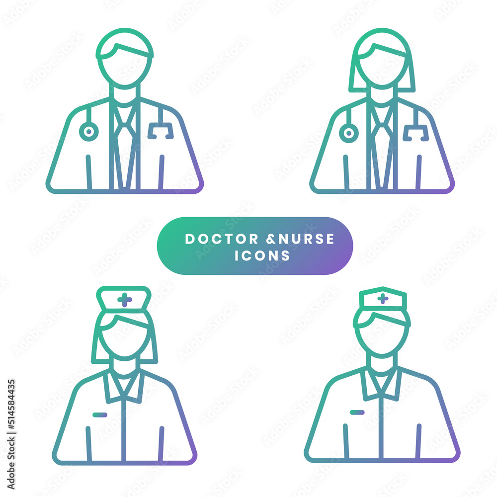 Vector line medical icons. Patient and doctor care. Nurse first medical ...