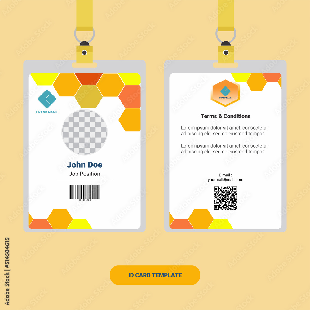Vector id card template with lanyard. orange and white color mock up ...