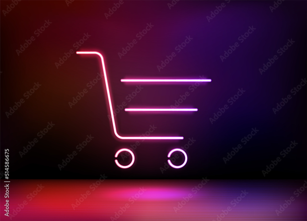 Neon glowing shopping cart icon. 3d vector illustration Stock Vector ...