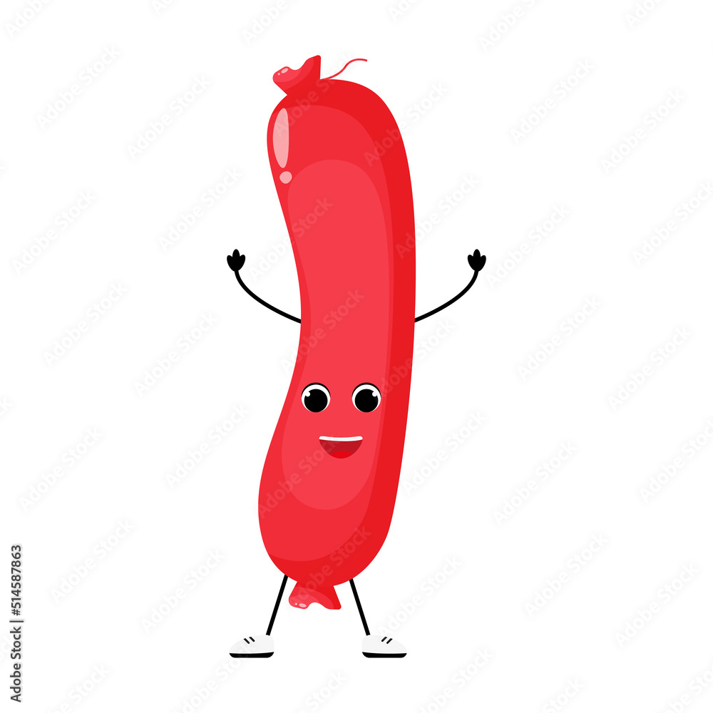Cute Cartoon Sausage character. Vector illustration of cute Sausage ...