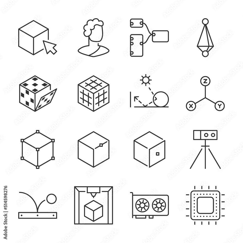 3d modeling icons set. Program tools for modeling, sculpting, rendering ...