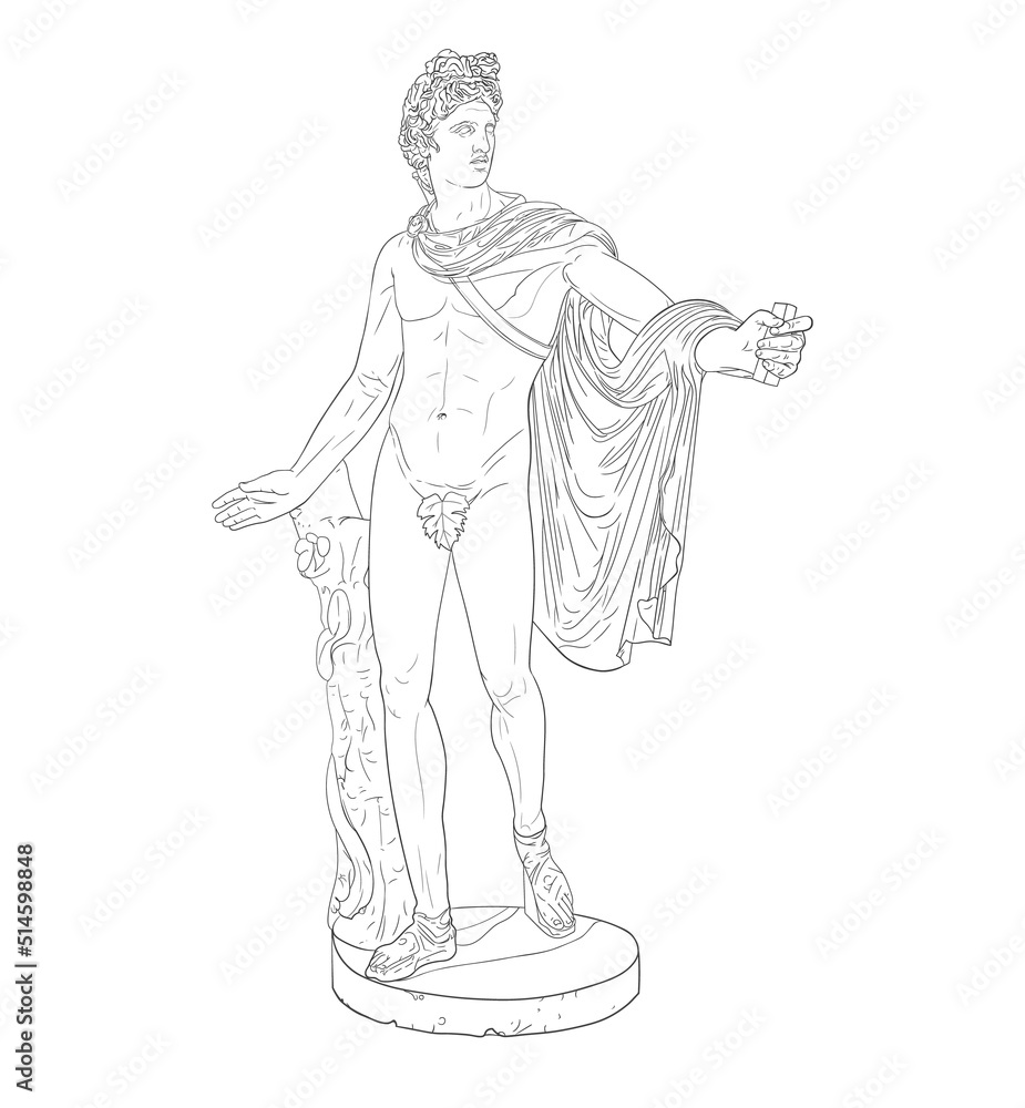 Full-length statue of Apollo Belvedere on white background. Vector ...