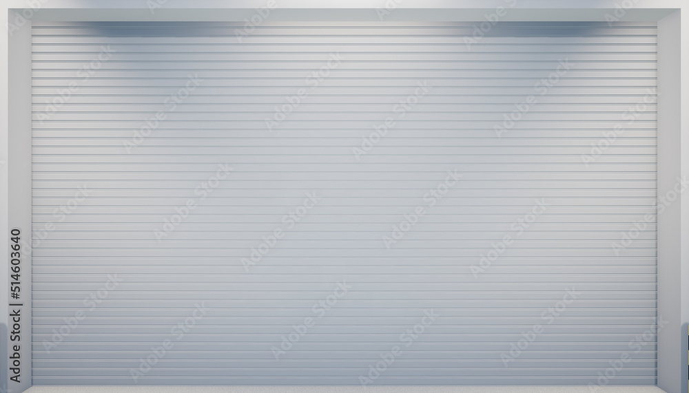 3d rendering of exterior roller shutter, metal door at front ...