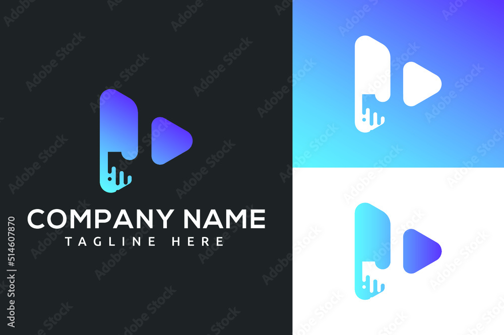Play logo with letter J logo template, flat style colorful logos. Play ...