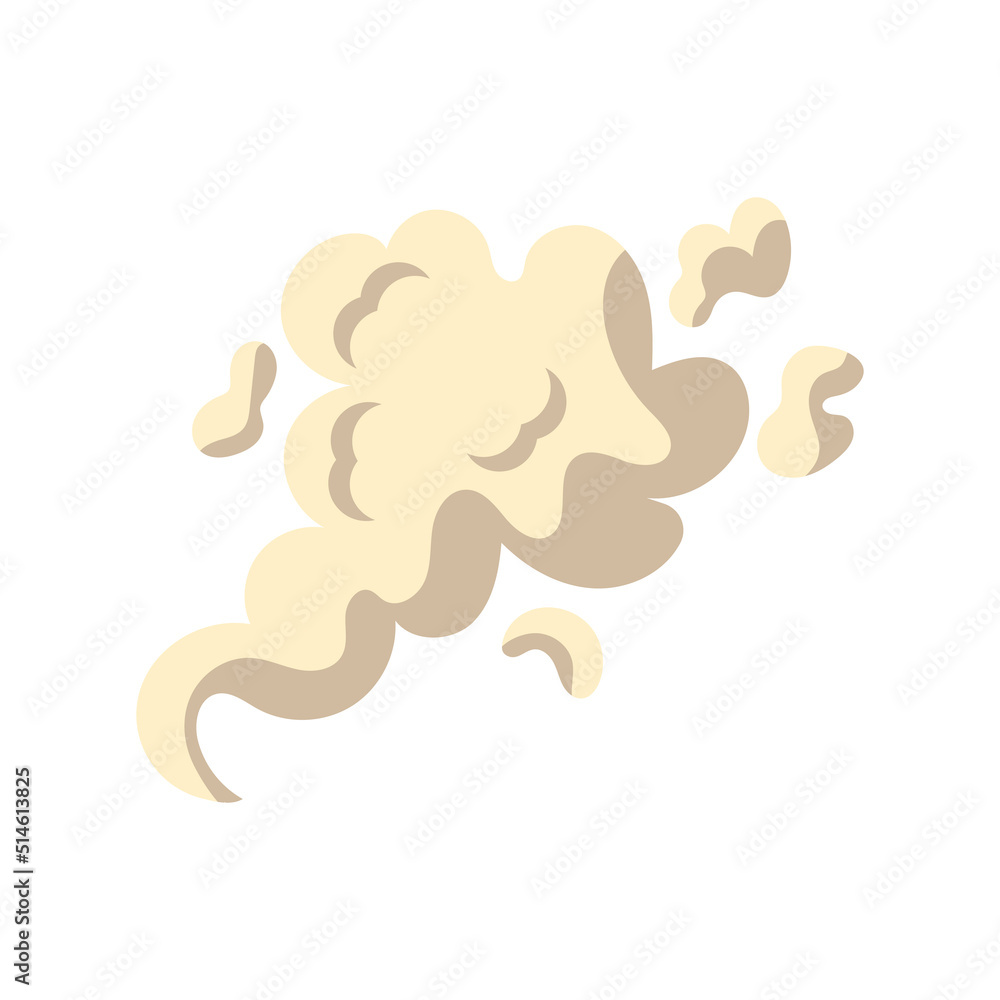 Bubble explode smoke poof and cloud blow effect. Wind with cartoon gray ...