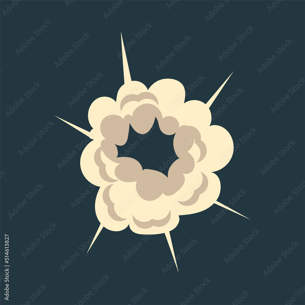 Bubble explode smoke poof and cloud blow effect. Wind with cartoon gray ...