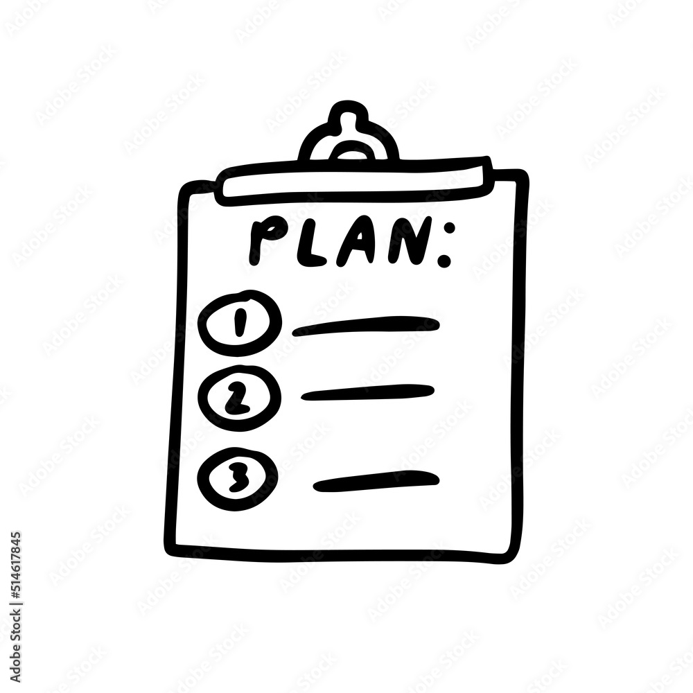 Doodle Plan icon. hand drawn infographic notepaper piece. To Do list ...
