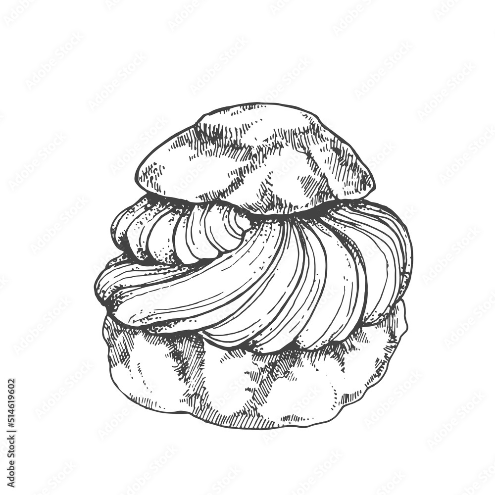 Hand drawn vector choux a la creme vintage illustration Stock Vector ...