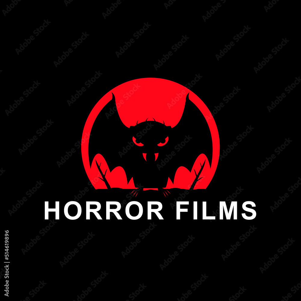 Horror films logo with monster illustration. Vector drawing on black ...