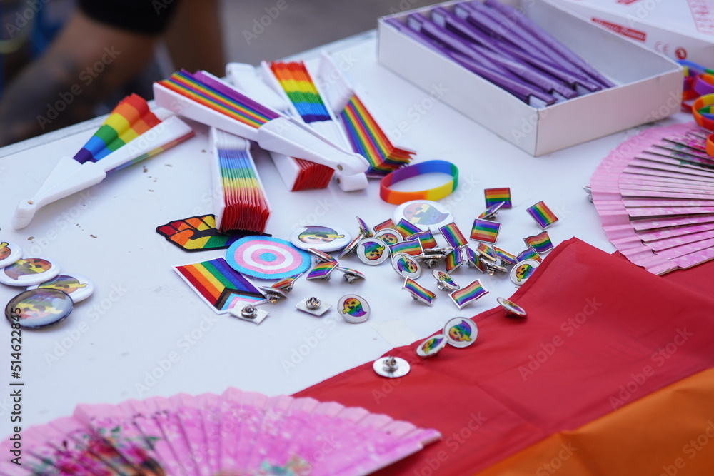 Gay Pride Sale of LGTB Merchandising with Flags, Badges, Wristbands and ...