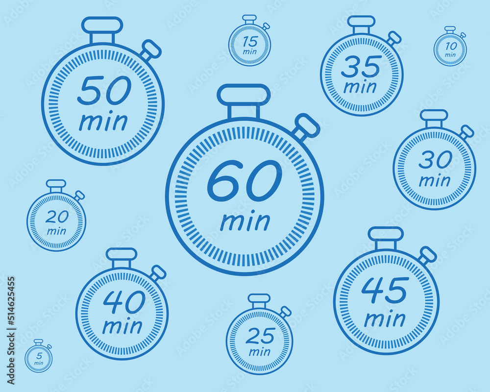 Set of dark blue timers on a blue background, vector illustration ...