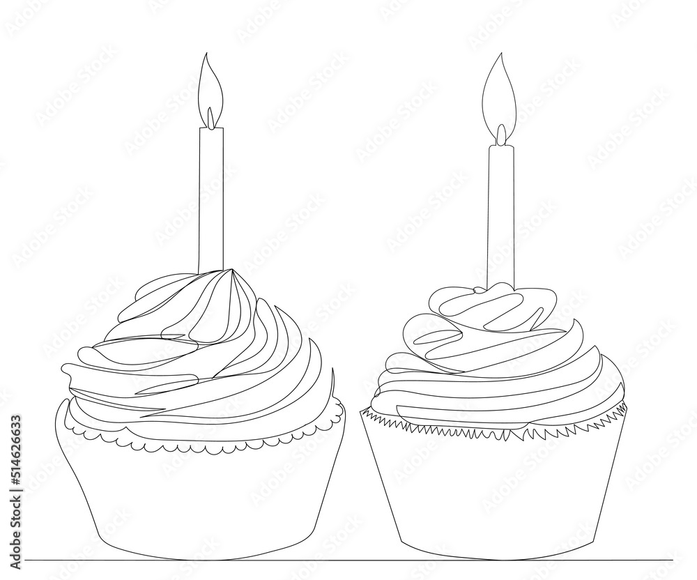 cake with a candle one continuous line drawing, isolated, vector Stock ...