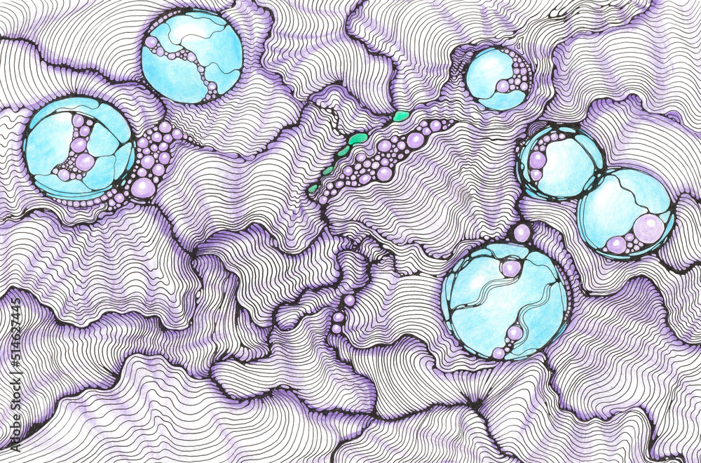 Crumpled and cracked paper effect, balls, circles and lines, neuro art ...