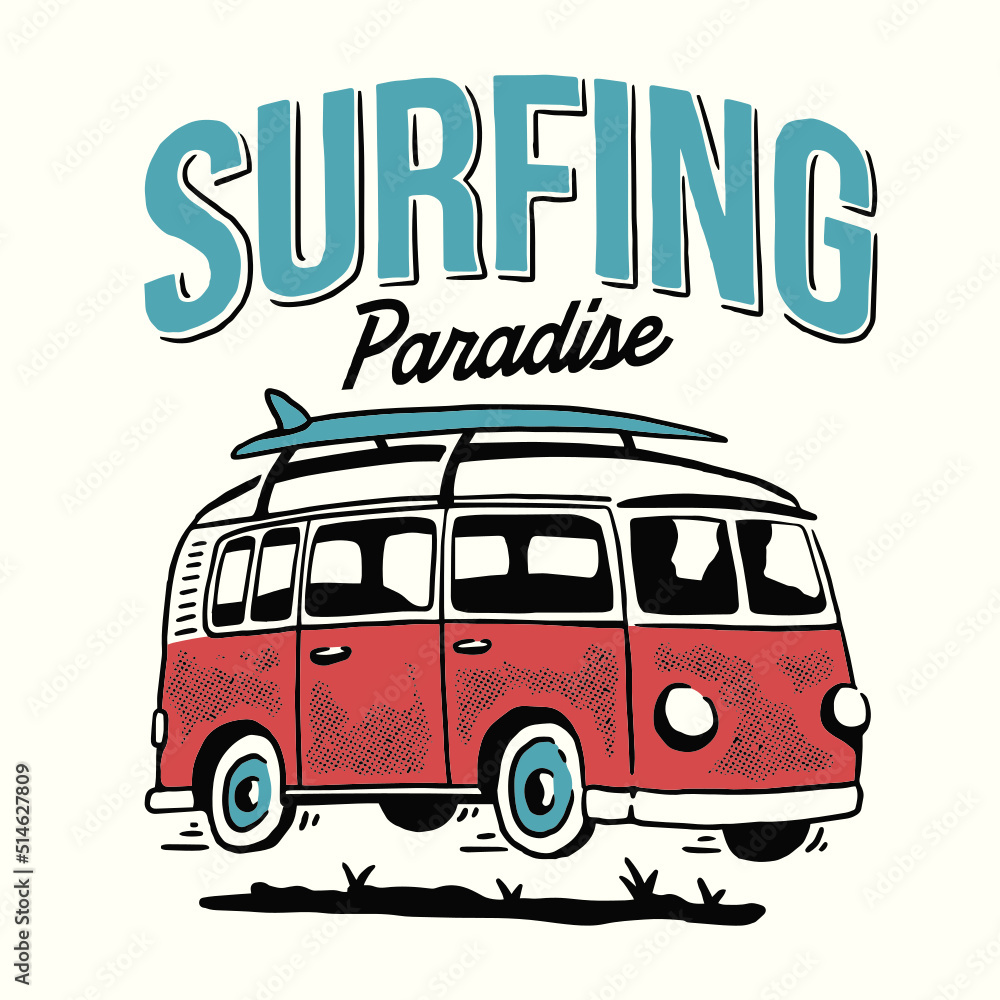 Surfing van illustration Stock Vector | Adobe Stock