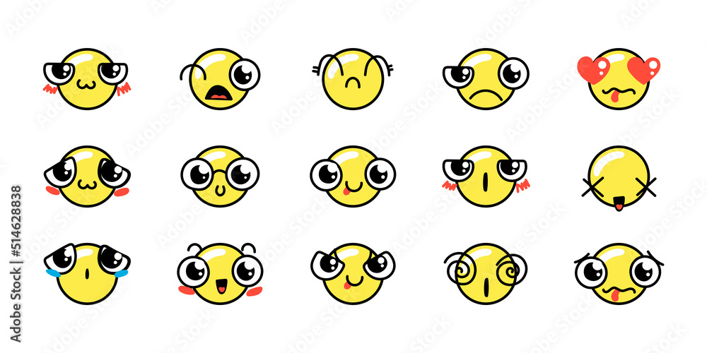 Various Cartoon Emoticons Set. Doodle faces, eyes and mouth. Caricature ...