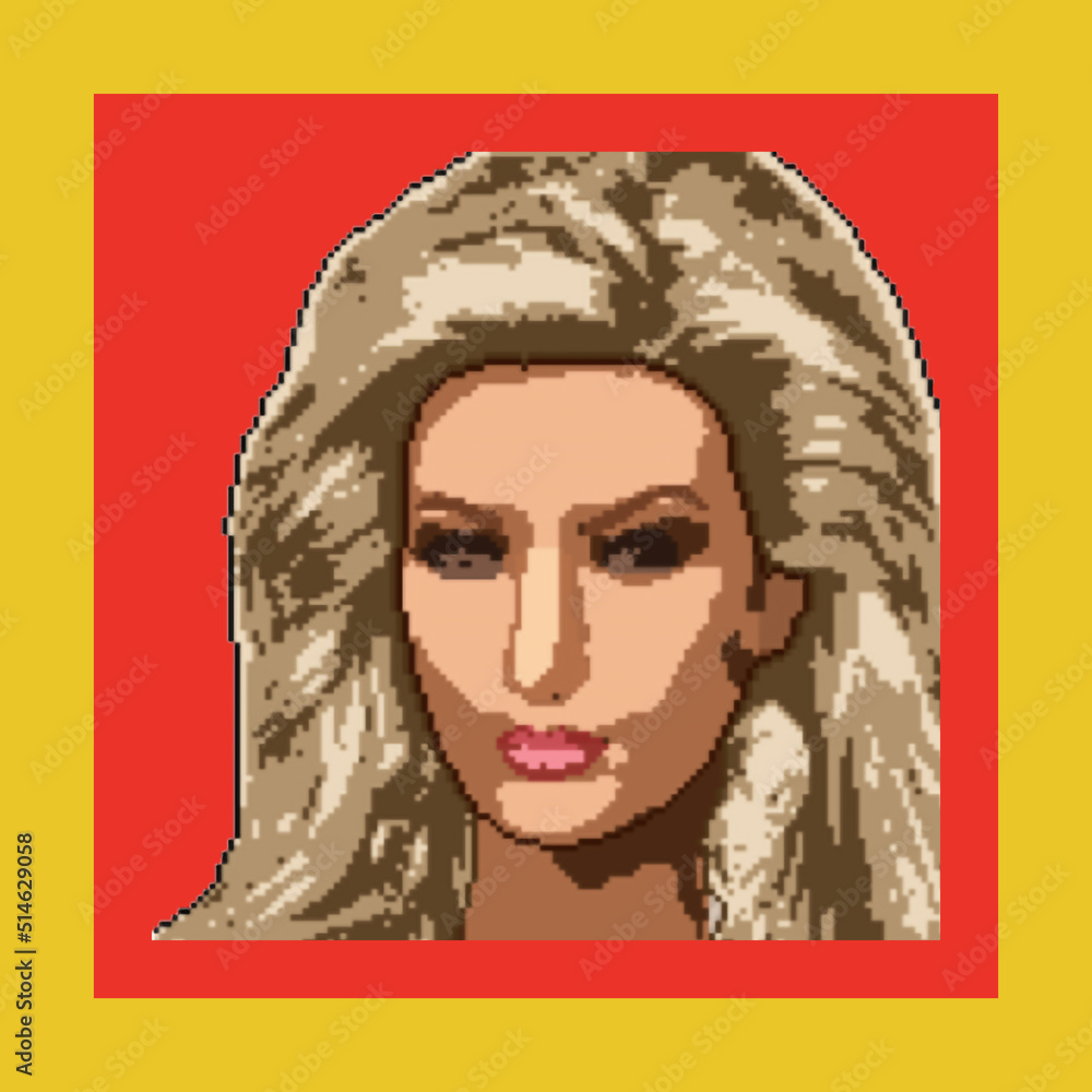 Pixel portrait of a blonde girl, 8-bit drawing, yellow background Stock ...